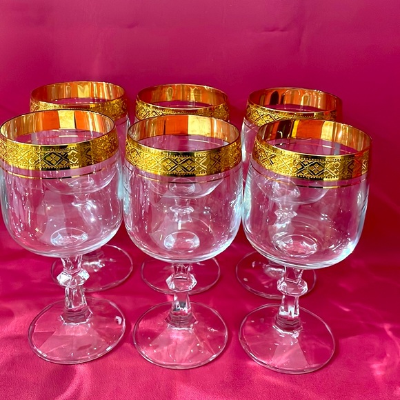 Tiffin | Dining | Set Of 6 Vintage Tiffin Gold Rim Rambling Crystal ...